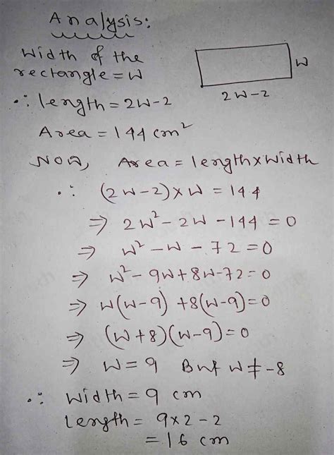 solved the length of a rectangle is 2 less than twice its width the