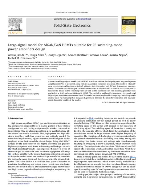 Pdf On The Large Signal Modeling Of Algangan Hemts For Rf Switching