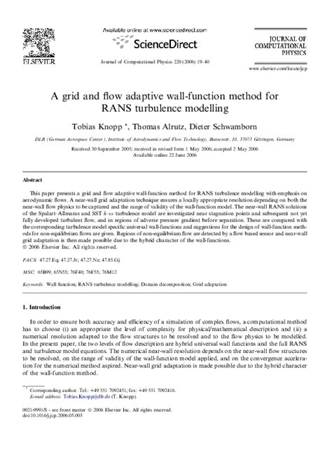 Pdf A Grid And Flow Adaptive Wall Function Method For Rans Turbulence