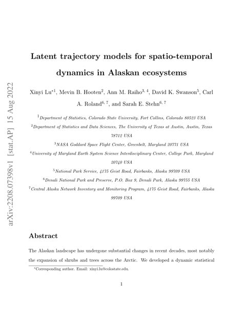 Pdf Latent Trajectory Models For Spatio Temporal Dynamics In Alaskan
