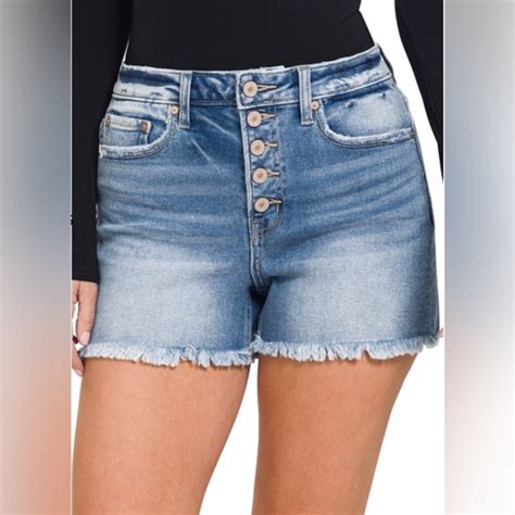 Zenana Outfitters Shorts Nwt Zenana Button Fly Denim Shorts Poshmark