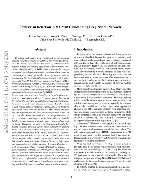 Pdf Pedestrian Detection In 3d Point Clouds Using Deep Neural Networks