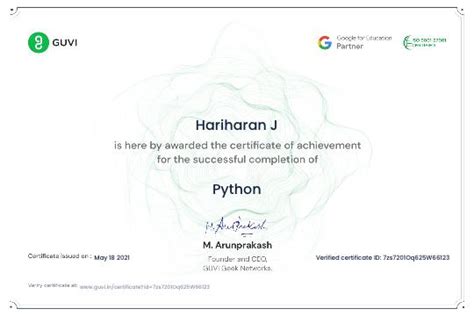 hariharan janagaraj on linkedin guvi certificate