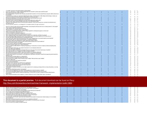 Zachman Framework Implementation Toolkit Template Excel Xls