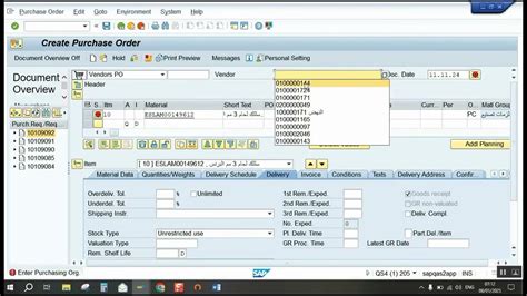How To Create A Purchase Order On T Code Me21n Screen In Sap Youtube