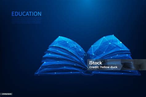 3d 오픈 북 교육 및 지식 파란색 배경 온라인 학습 디지털 로우 폴리 와이어프레임 벡터 일러스트 환상적인 디자인입니다 3차원 형태에 대한 스톡 벡터 아트 및 기타 이미지