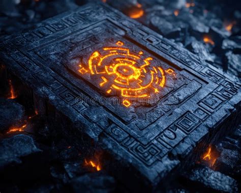 Ancient Stone Tablet With Glowing Symbols Mystical Energy Flows From