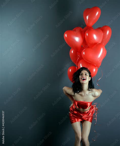 Sexy Woman With Red Balloons Red Balloons Sexy Photo Smile Erotic Stock Photo Adobe Stock