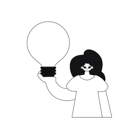 Premium Vector Girl Holds Light Bulb To Signify Ideas Linear Style
