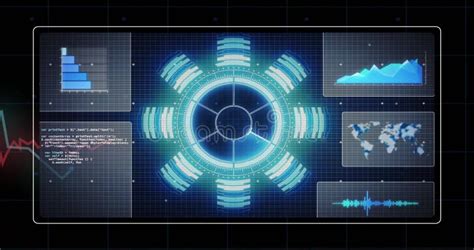 Displaying Animation Of Futuristic Data Interface With Graphs And Digital Code Stock Video