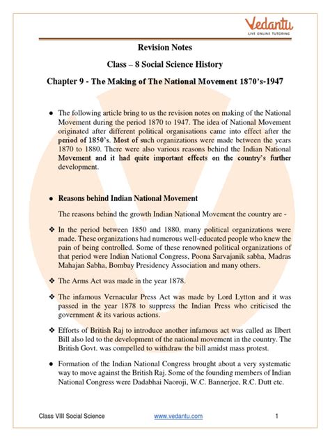 cbse class 8 history chapter 9 notes the making of the national