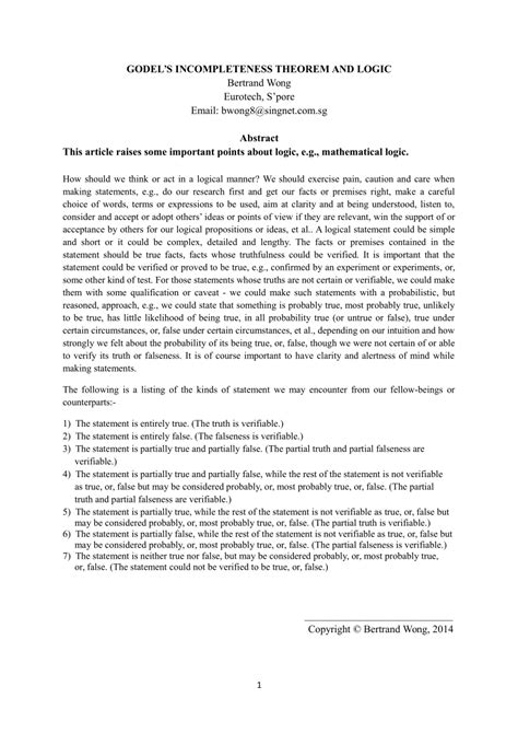 Pdf Godels Incompleteness Theorem And Logic