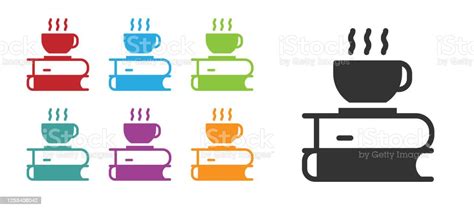 블랙 커피 컵과 흰색 배경에 고립 된 책 아이콘 차 컵 뜨거운 음료 커피 다채로운 아이콘을 설정합니다 벡터 일러스트레이션