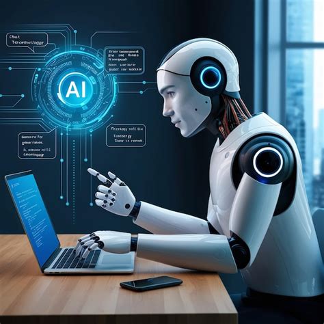 robot hand artificial intelligence ai pointing at word self learning improving development