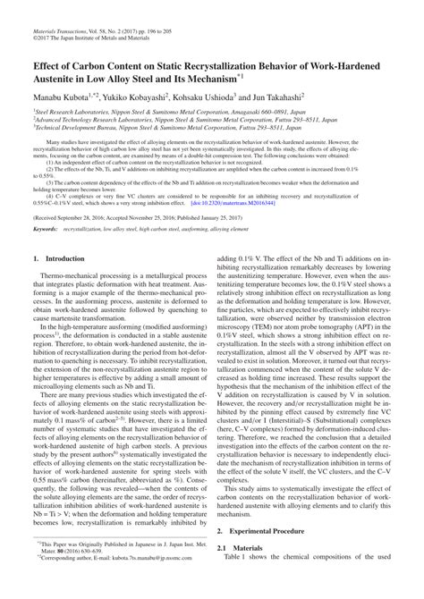 Pdf Effects Of Alloying Elements On Static Recrystallization Behavior Of Work Hardened