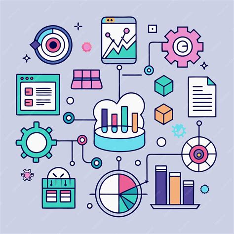 a colorful illustration of a data analysis process with interconnected