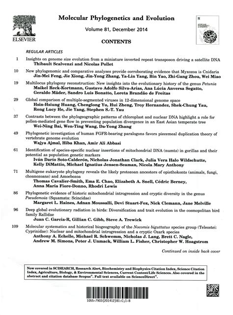 Molecular Phylogenetics And Evolution 2014 V 81 Web кабинет учёного