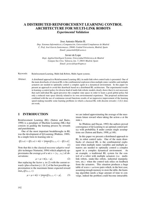 Pdf A Distributed Reinforcement Learning Control Architecture For Multi Link Robots