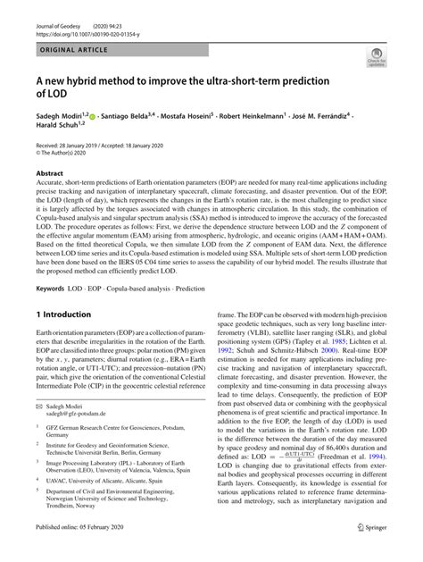 Pdf A New Hybrid Method To Improve The Ultra Short Term Prediction Of Lod