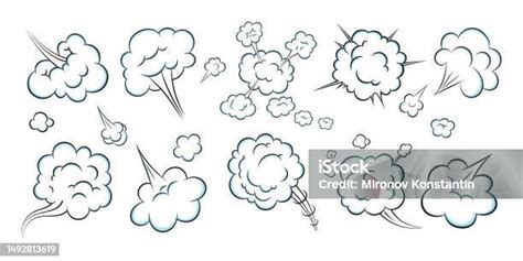 냄새 팝 아트 만화 만화 만화 방귀 클라우드 플랫 스타일 디자인 벡터 일러스트 레이션 세트 연기 물리적 구조에 대한 스톡 벡터