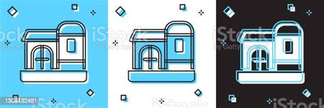 파란색과 흰색 검은 색 배경에 격리 된 농장 집 아이콘을 설정합니다 벡터 개념에 대한 스톡 벡터 아트 및 기타 이미지 개념 건축하기 검은색 Istock