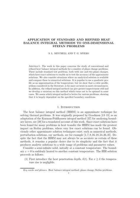 Pdf Application Of Standard And Refined Heat Balance Integral Methods To One Dimensional