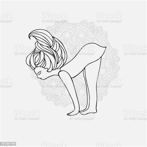 요가 하 고 귀여운 소녀입니다 요가 포즈와 손으로 그린 스타일에서 Asanas 요가 하 고 여자 및 이완 운동 벡터 그림 낙서