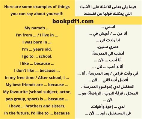 كيف تقوم بتعريف نفسك باللغة الانجليزية Talk About Yourself Bookpdf1