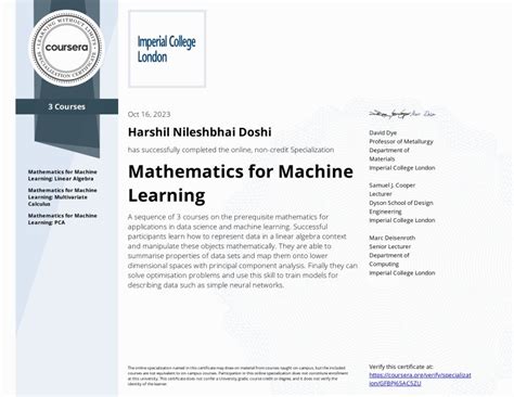 Harshil Doshi On Linkedin Coursera Coursera Machinelearning Mathematics Datascience…