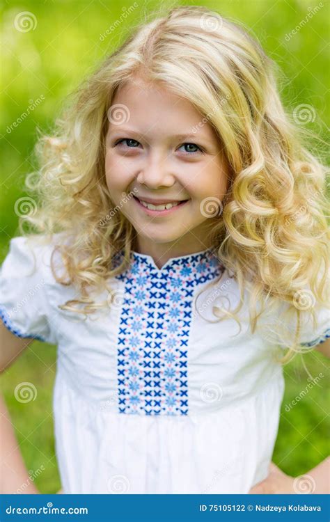 Portrait Cute Blonde Girl Outdoors In Summer Stock Photo Image Of Face Outdoors