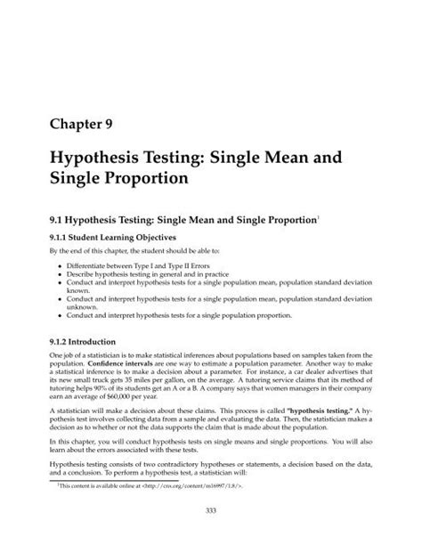Chapter 9 Hypothesis Testing Single Mean And Single Proportion