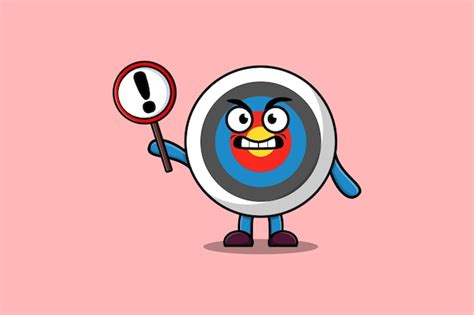 평면 현대적인 스타일의 디자인에 느낌표 사인 보드와 함께 귀여운 만화 그림 양궁 대상 프리미엄 벡터