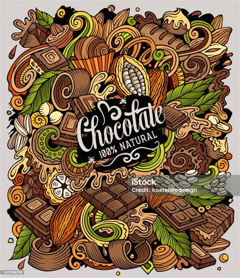 초콜릿 손으로 그린 벡터 낙서 그림입니다 초코 포스터 디자인 코코아 콩에 대한 스톡 벡터 아트 및 기타 이미지 코코아 콩 개체 그룹 구도 Istock