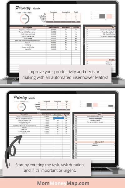 Priority Matrix Excel Spreadsheet With Task Duration Column Mom Money Map