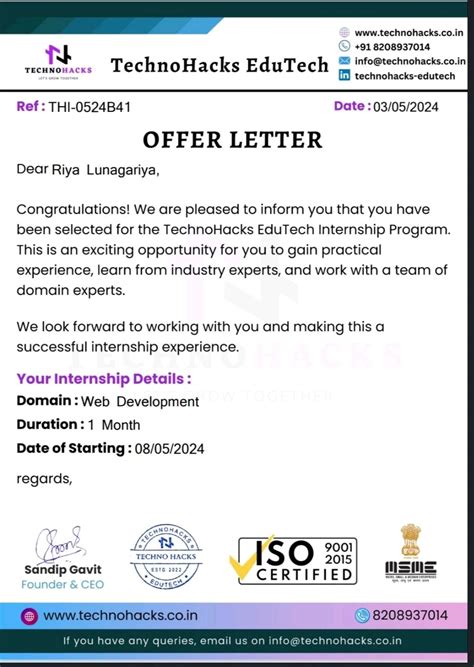 Riya Lunagariya On Linkedin Webdevelopment Internship