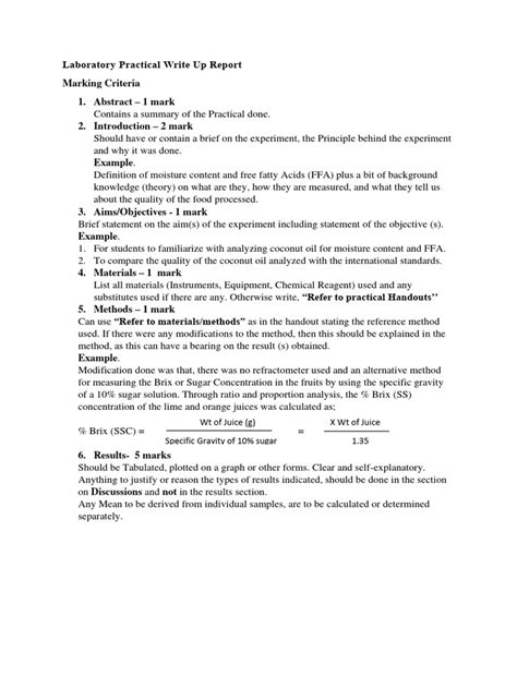 Laboratory Practical Write Up Report Pdf Experiment