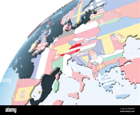 Austria On Bright Political Globe With Embedded Flag 3d Illustration