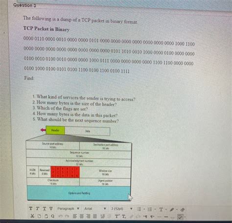 Question 3 The Following Is A Dump Of A Tcp Packet In