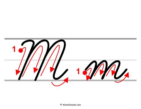 How To Write Cursive M Free Printable Tutorial With Arrows Pdf Alien Schooler