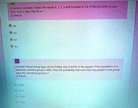 A Randcm Variable X Takes The Values 0 12 3 And Its Mean Is 16if Px 2