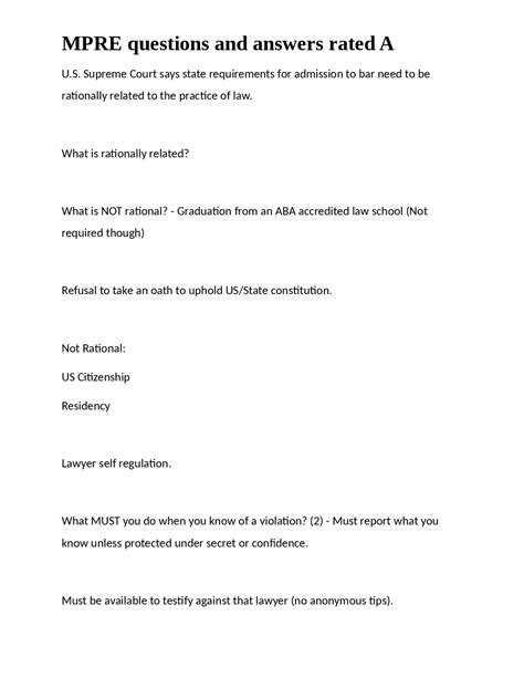 Mpre Questions And Answers Rated A Exams Nursing Docsity