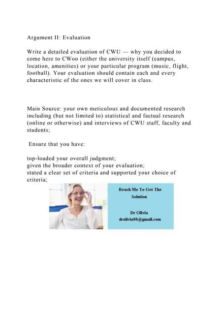 Argument Ii Evaluation Write A Detailed Evaluation Of Cwu — Whydocx