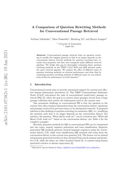 Pdf A Comparison Of Question Rewriting Methods For Conversational Passage Retrieval
