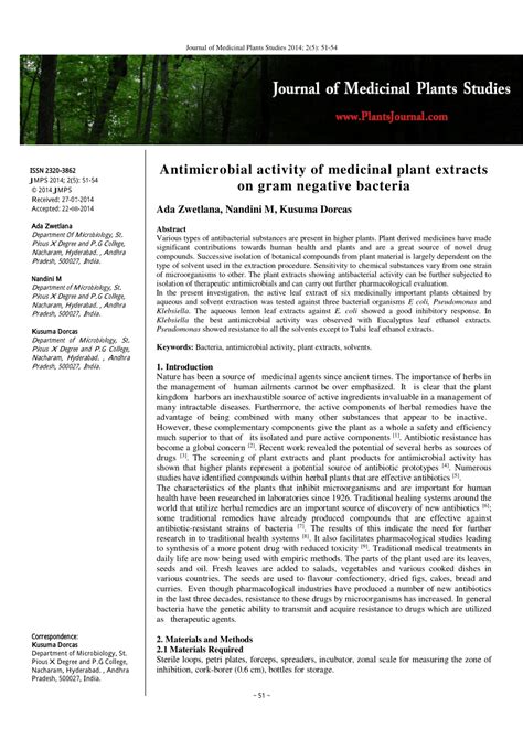 Pdf Antimicrobial Activity Of Medicinal Plant Extracts On Gram Negative Bacteria