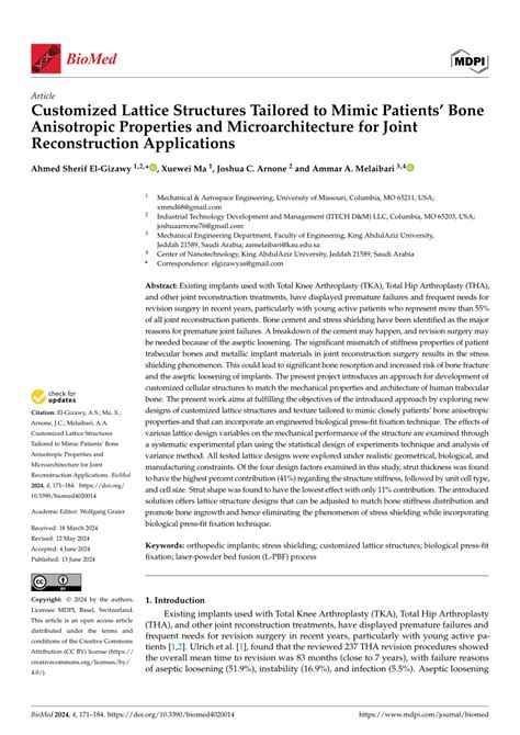 Pdf Customized Lattice Structures Tailored To Mimic Patients Bone Anisotropic Properties And