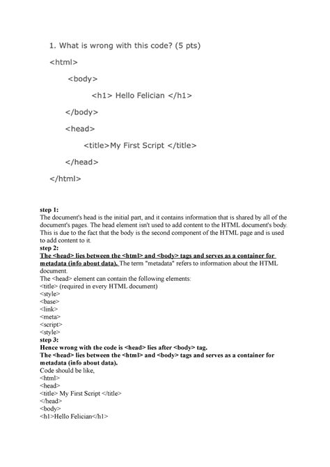 what is wrong in this html code step 1 the document s head is the