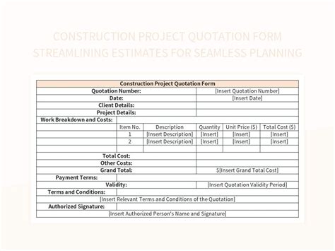 Construction Project Quotation Form Streamlining Estimates For Seamless Planning Excel Template