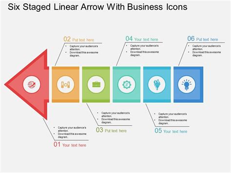 Bs Six Staged Linear Arrow With Business Icons Flat Powerpoint Design Presentation PowerPoint