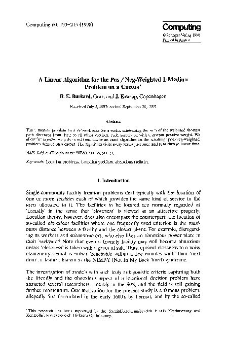 pdf a linear algorithm for the pos neg weighted 1median problem on a