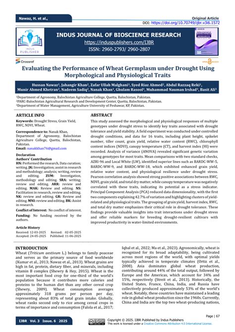Pdf Evaluating The Performance Of Wheat Germplasm Under Drought Using Morphological And